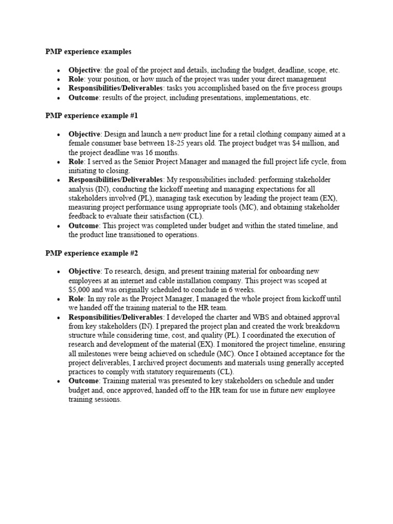 PMP Experience Examples | Download Free PDF | Project Management | Business