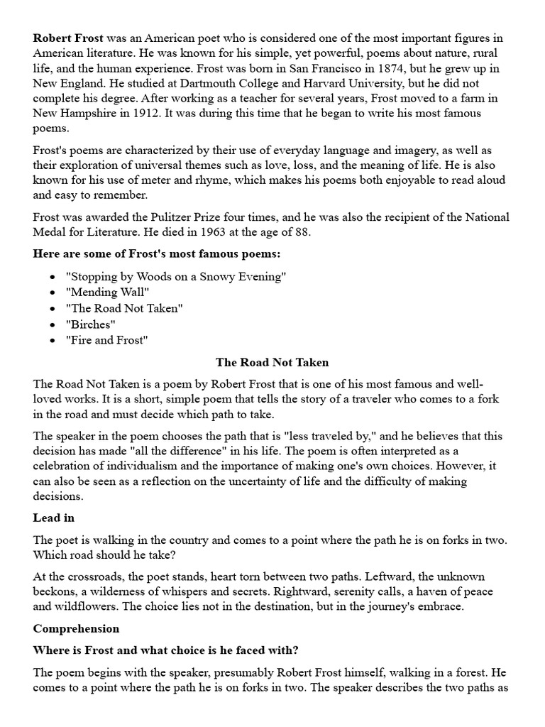 Robert Frost Was An American Poet Who Is Considered One of The Most | PDF