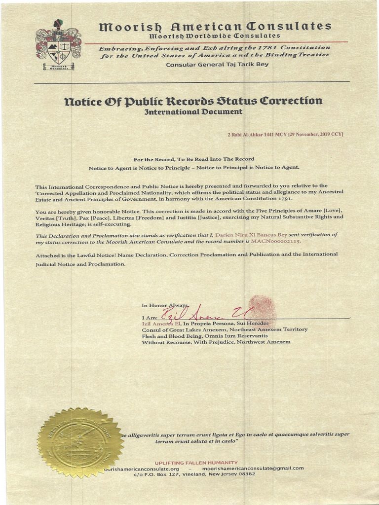 Darien Notice of Public Records Status Correction | PDF