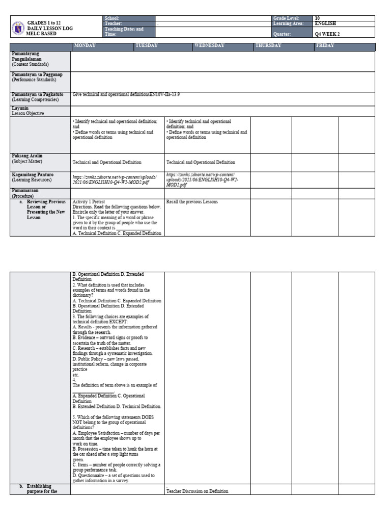 Melc DLL Eng 10 Week 2 q4 Done | PDF | Definition | Child Abuse