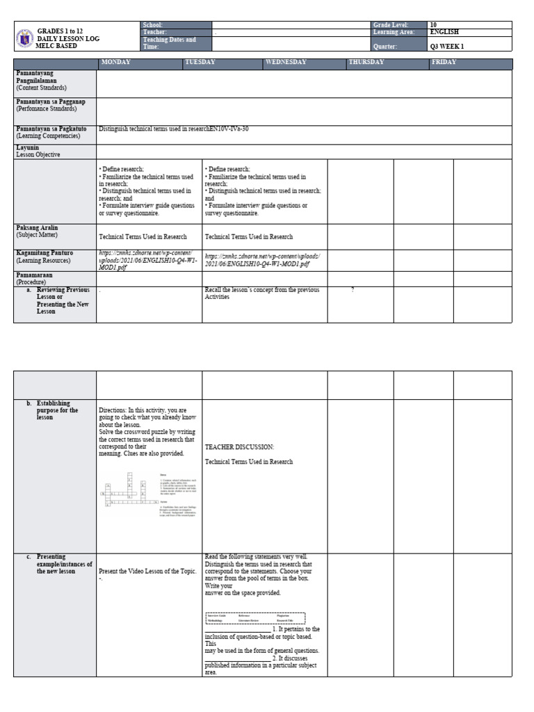 Melc DLL Eng 10 Week 1 q4 Done | PDF | Information | Learning