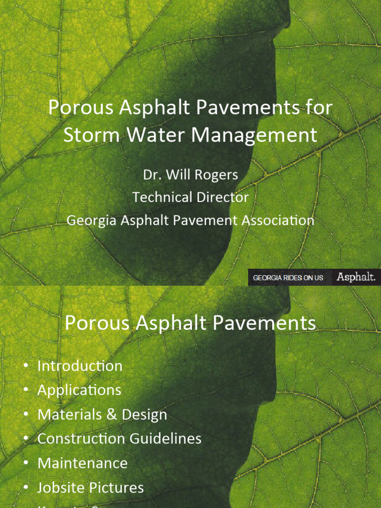 Porous Asphalt Pavements For Storm Water Management | PDF