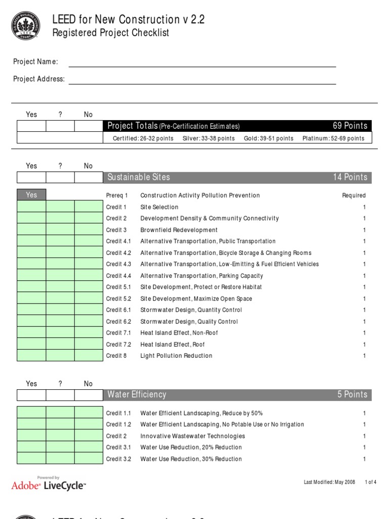LEED For New Construction V 2.2: Registered Project Checklist | PDF ...