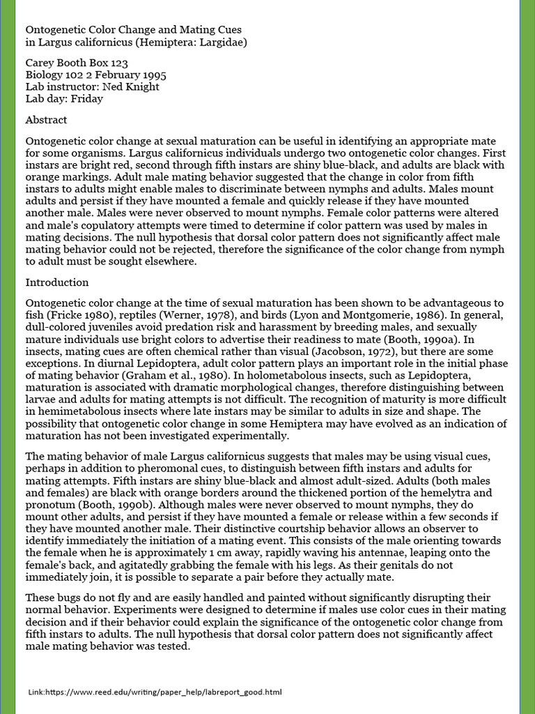 Lab Report | PDF | Pheromone | Insects