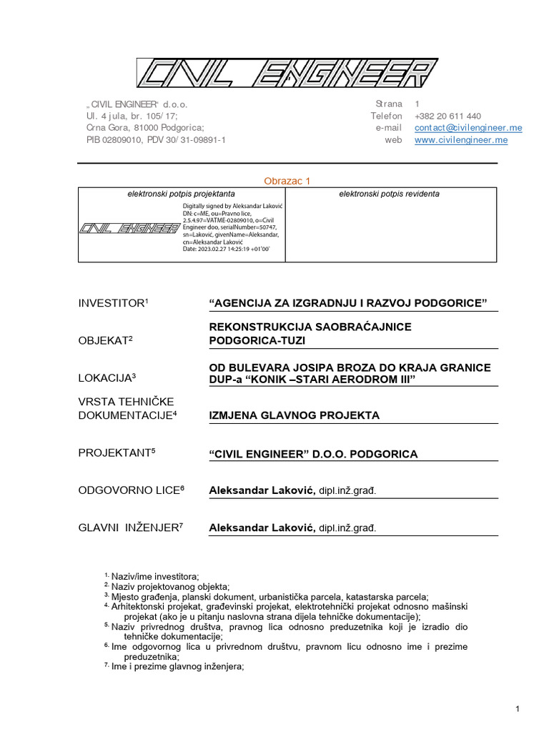 Saob. Signal.-Bulevar Tuzi II-2023 - Rev01 - Ep | PDF
