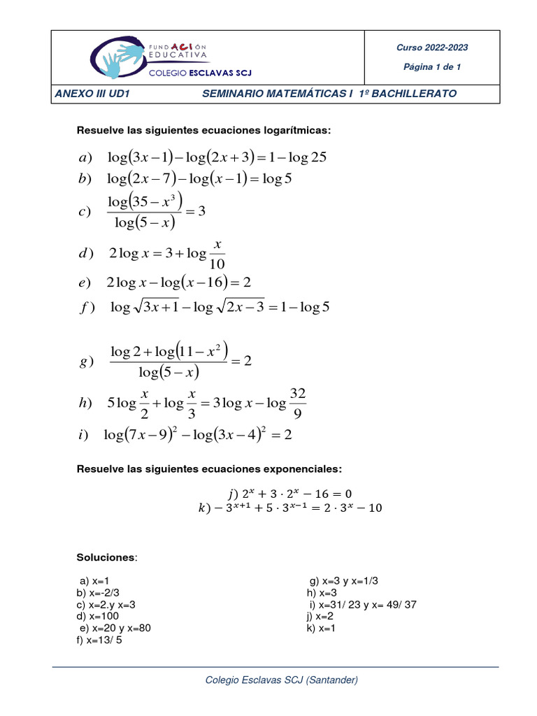 ANEXO III. UD1 Ecuaciones Logaritmicas y Exponenciales | PDF