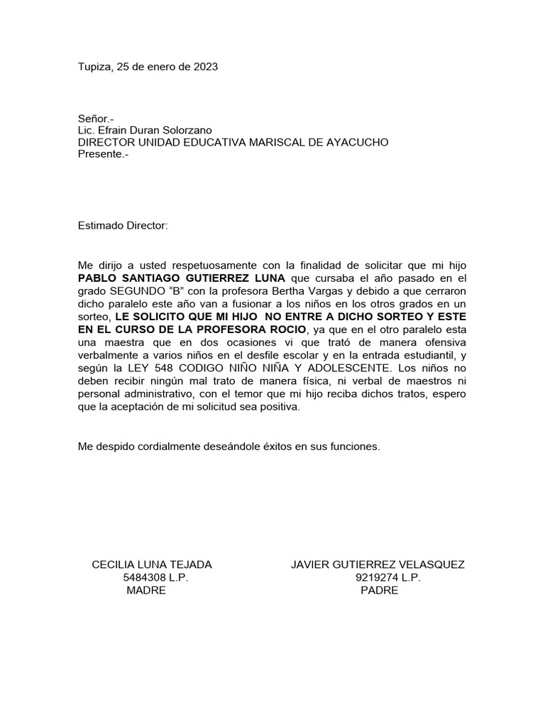 Carta Cambio de Curso | PDF