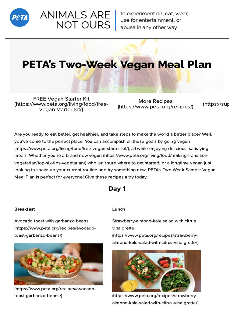 Try This Irresistible Two-Week Vegan Meal Plan - PETA | PDF | Lunch | Salad