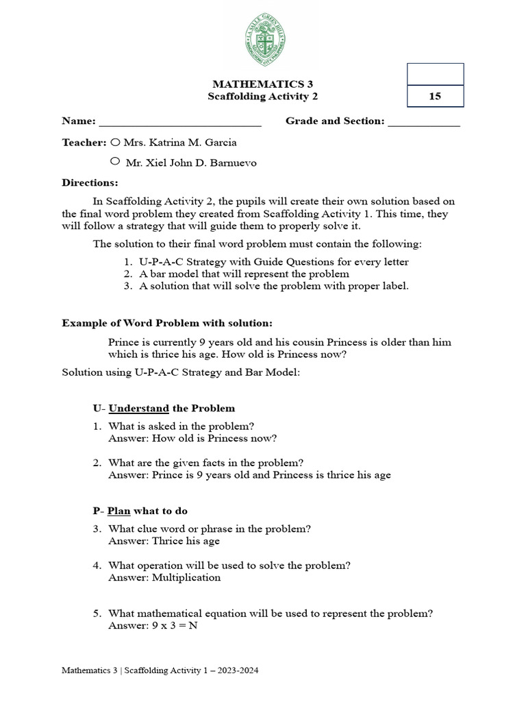 Scaffolding Activity 2 T2 2324 | PDF | Mathematics | Applied Mathematics