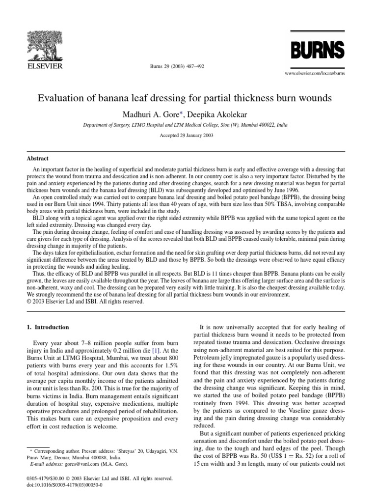 Banana Leaf Dressing For Partial Thickness Wounds | PDF | Burn | Wound