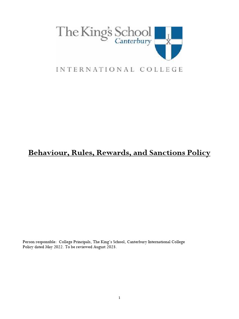 Behaviour Rules Rewards and Sanctions Policy Jun22 | PDF | Bullying ...