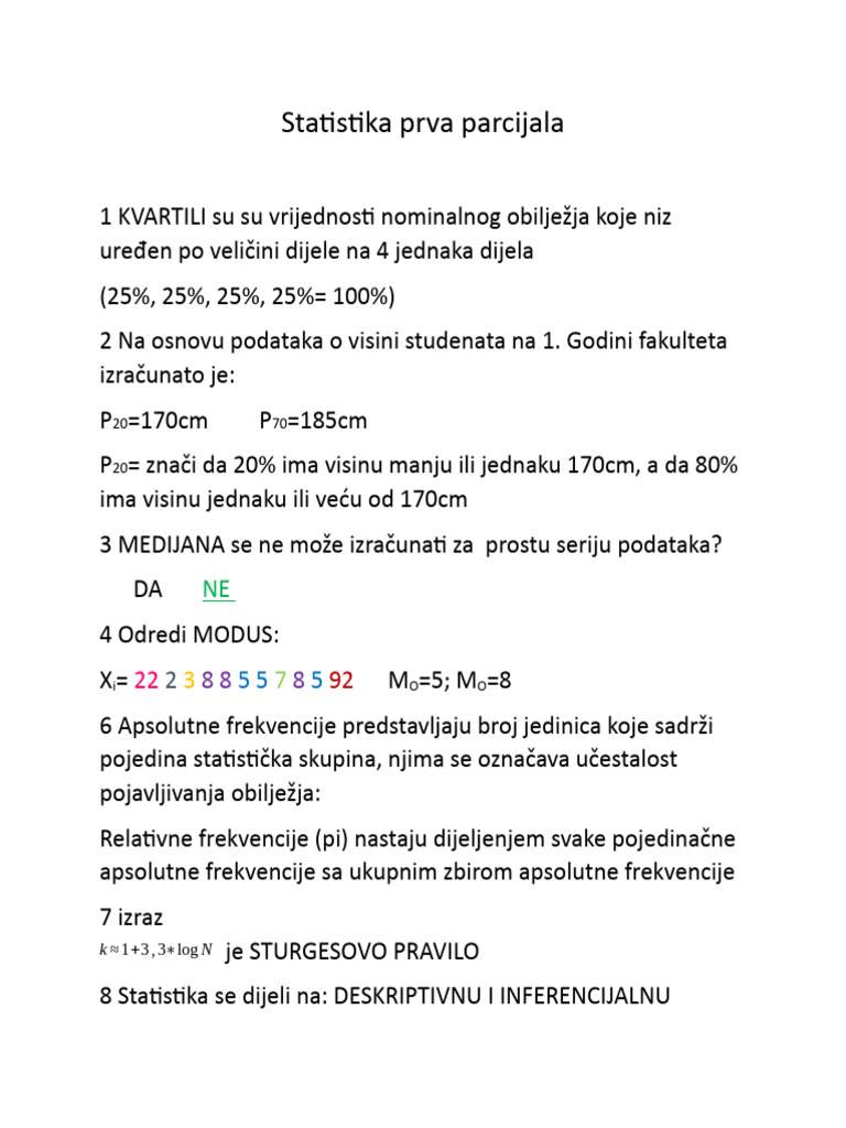 Statistika Prva Parcijala | PDF