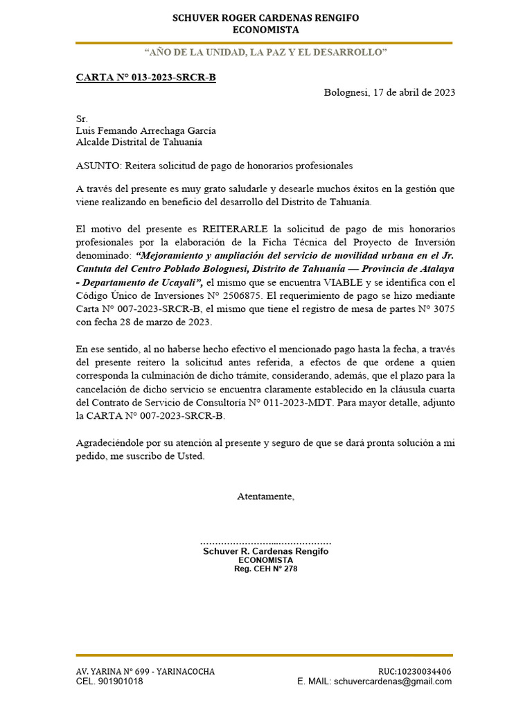 Carta #013-2023-SRCR-B | PDF | Finanzas y dinero