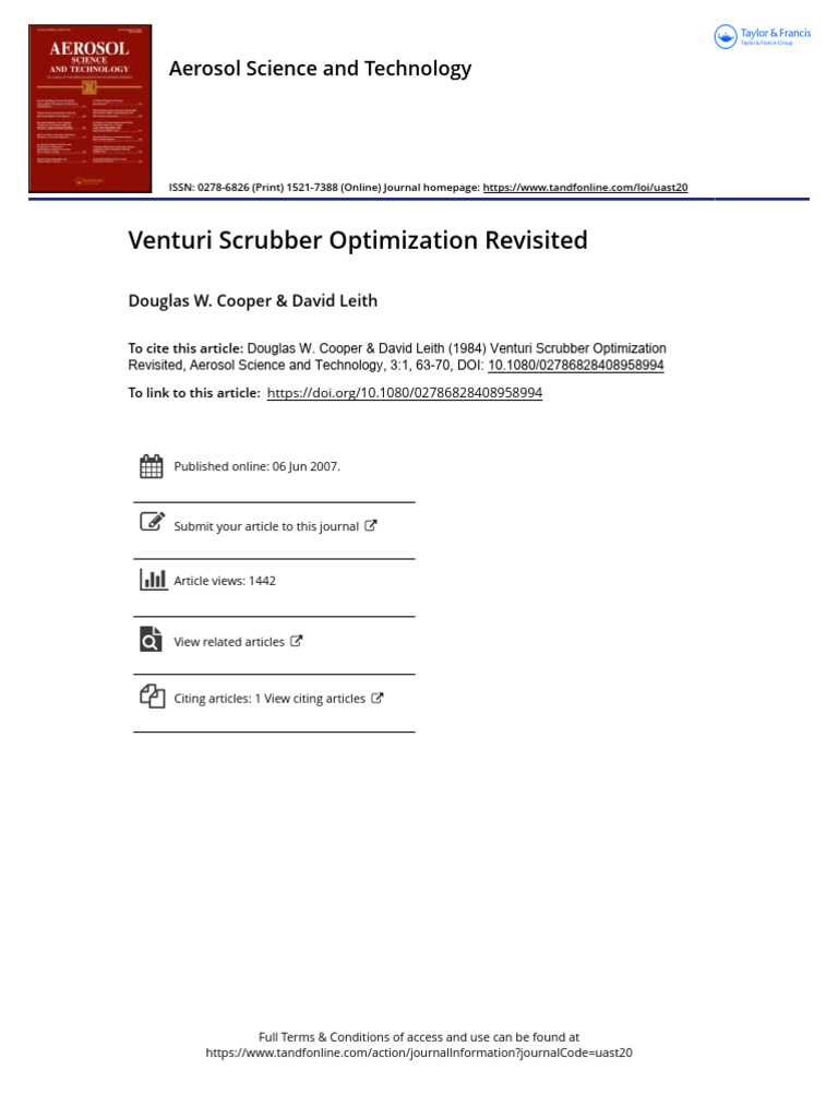 Venturi Scrubber Optimization Revisited | PDF | Gases | Aerosol