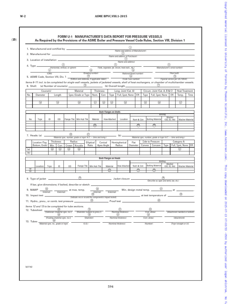 Form U1 ASME VIII | PDF | Chemical Engineering | Industrial Processes