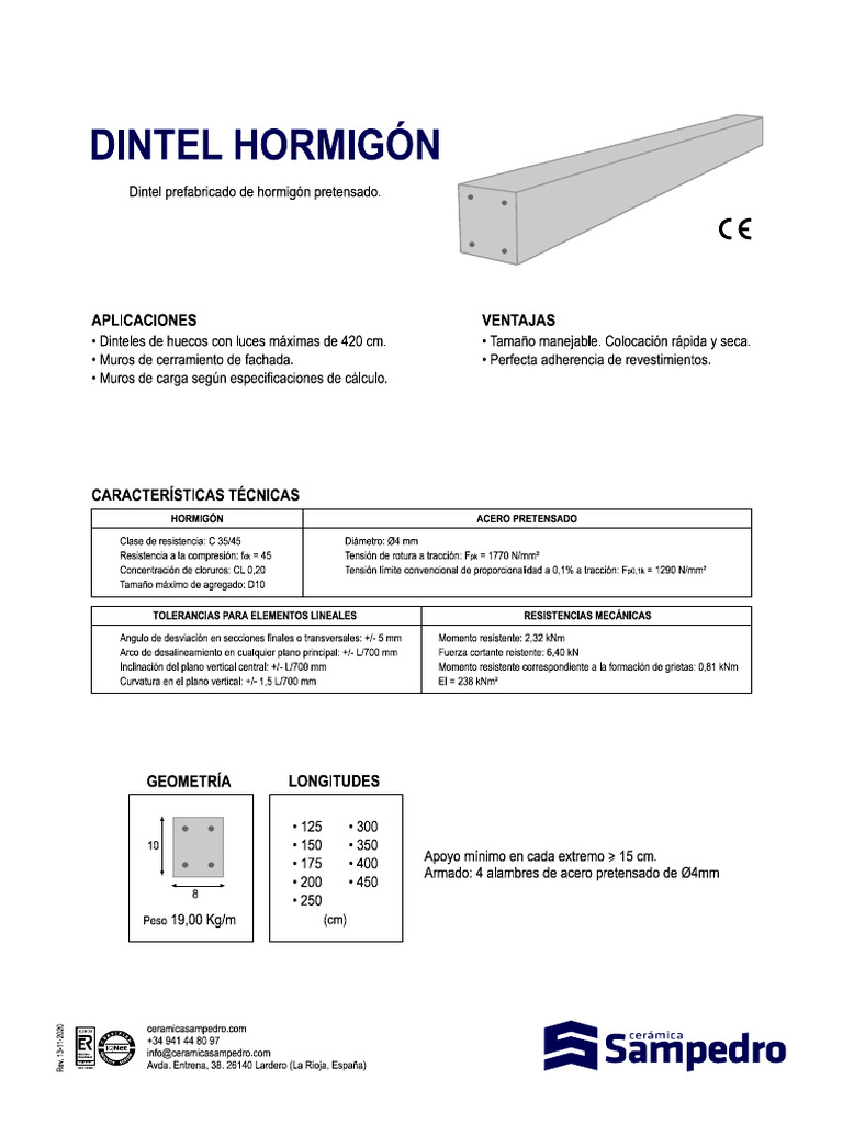 13. Ficha Comercial Dintel Hormigón Pretensado (1) | PDF