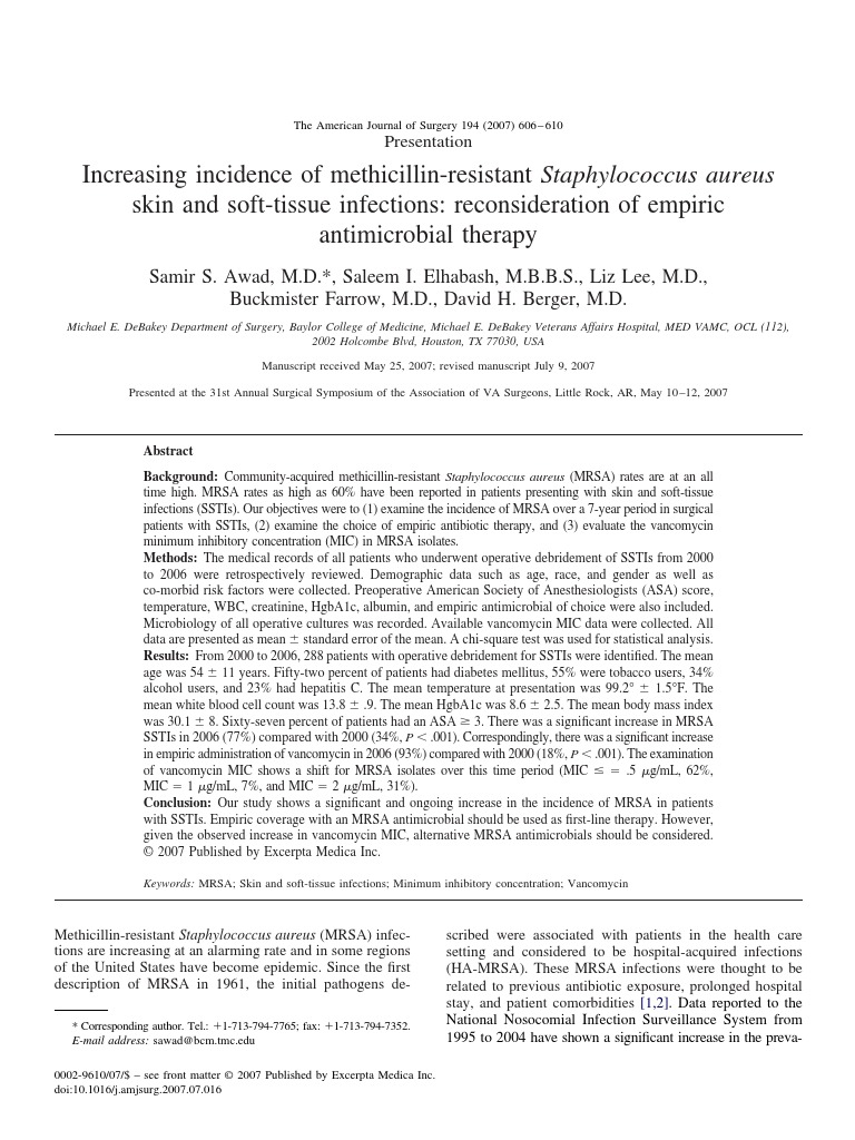 MRSA Skin and Soft Tissue Infections | PDF | Methicillin Resistant Staphylococcus Aureus ...