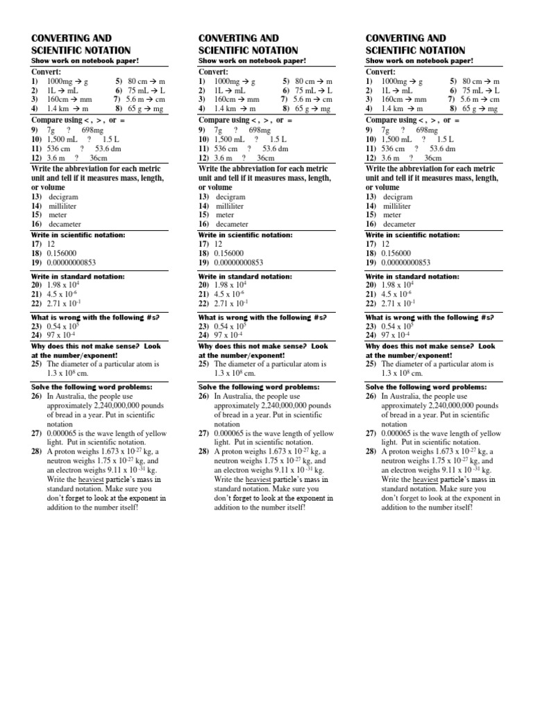Converting and Scientific Notation WS | PDF | Proton | Neutron