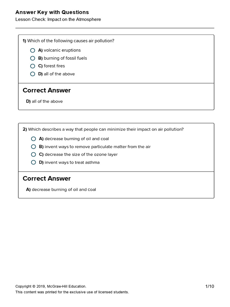Lesson Check Impact On The Atmosphere | PDF | Art | Science & Mathematics