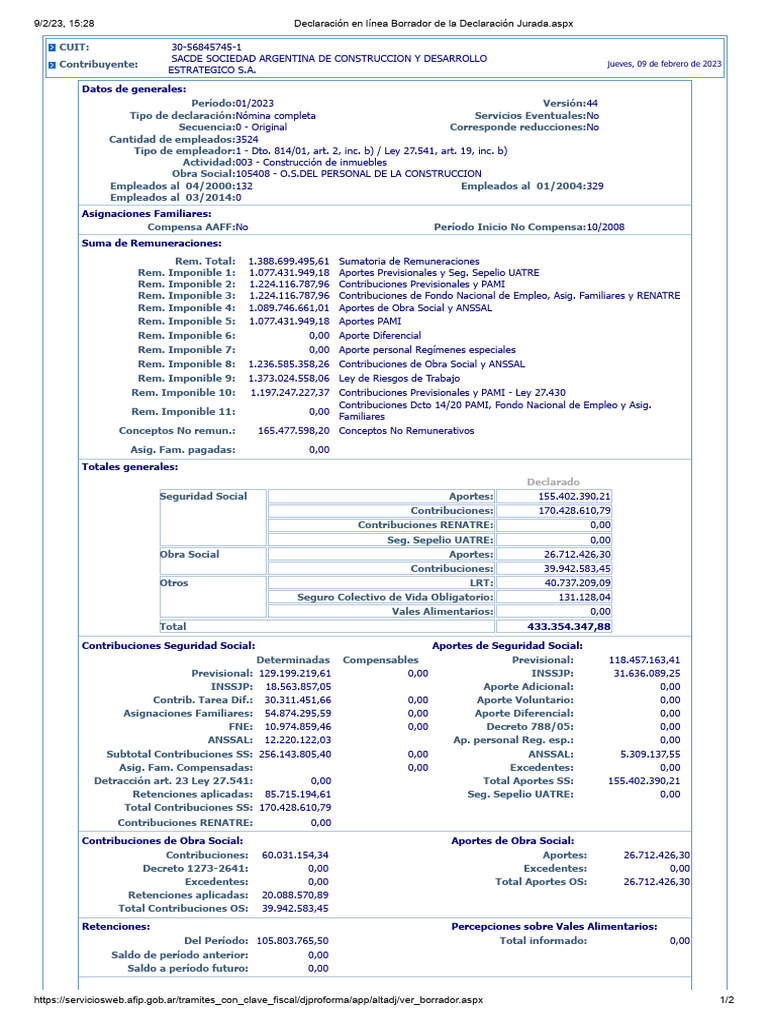 Borrador F931 SACDE 01 2023 | PDF | Gobierno | Economias
