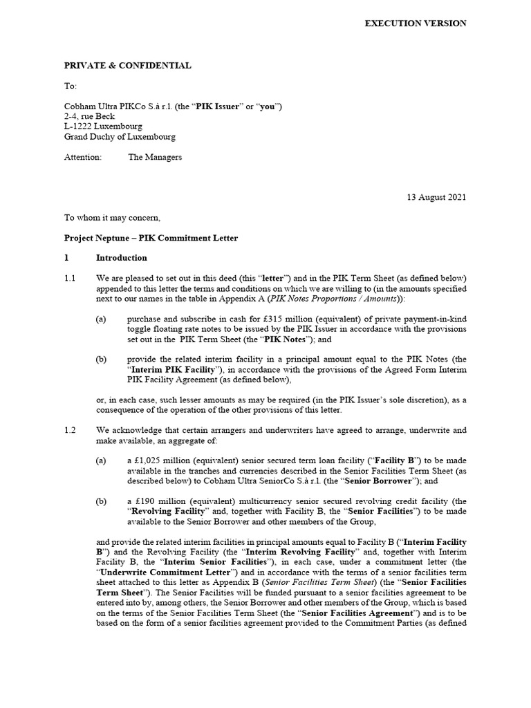 Pik Commitment Letter | PDF | Indemnity | Value Added Tax