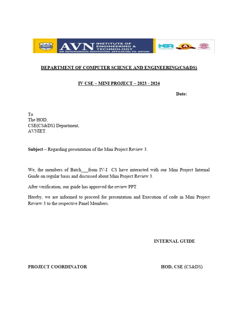 IV Cse Mini Project Abstract Review 3 Acceptance Letter | PDF