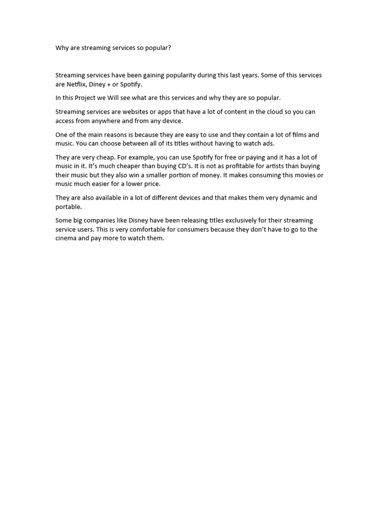 Popularity of Streaming Services Explained | PDF