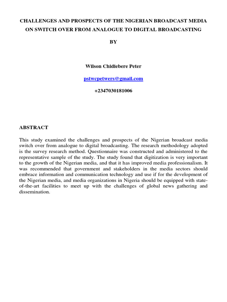 Nigerian Broadcast Media: Digital Transition Challenges | PDF | Cost Of ...