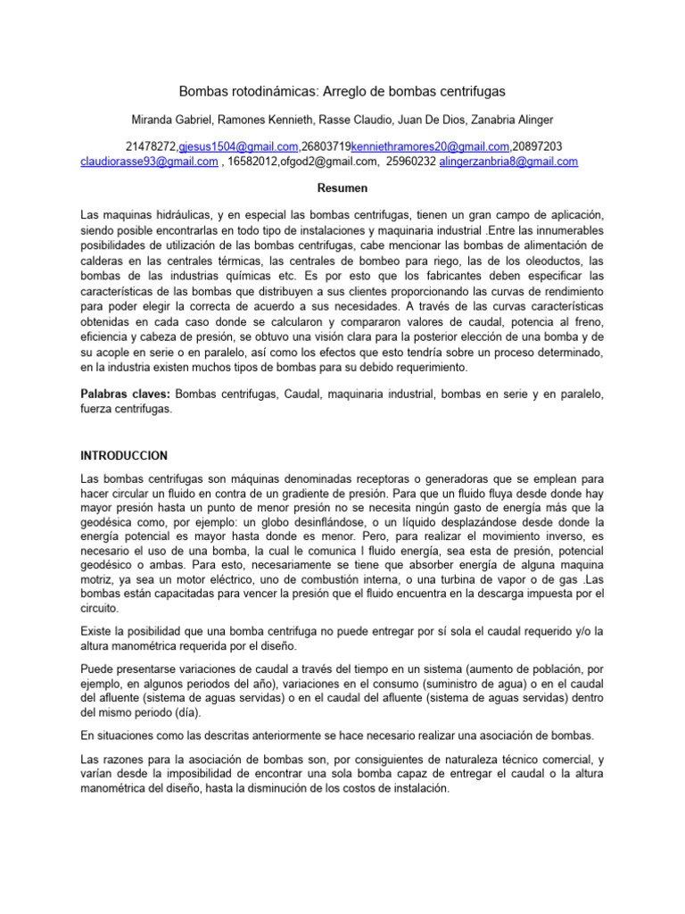Informe Final Practica Nro 11 | PDF | Bomba | Mecanica clasica