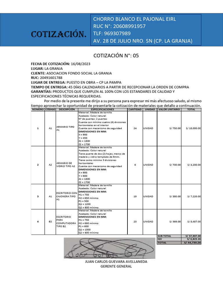 Cotización Modelo | PDF | Materiales | Procesos industriales