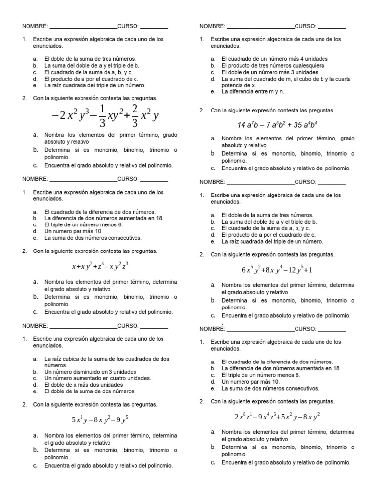 Quiz de Intro - Algebra | PDF | Álgebra | Matemática Elemental