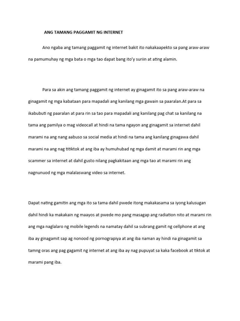 Ang Tamang Paggamit NG Internet | PDF