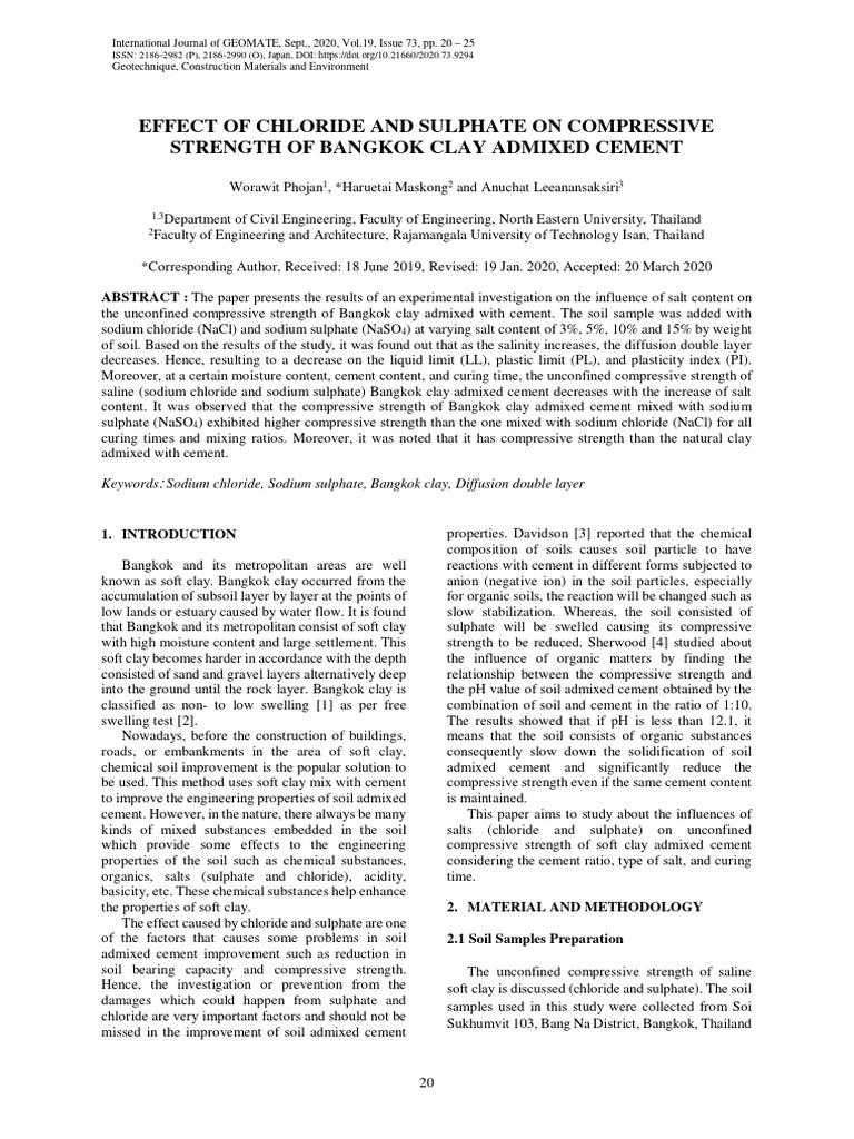 Effect of Chloride and Sulphate On Compressive Strength of Bangkok Clay Admixed Cement | PDF ...