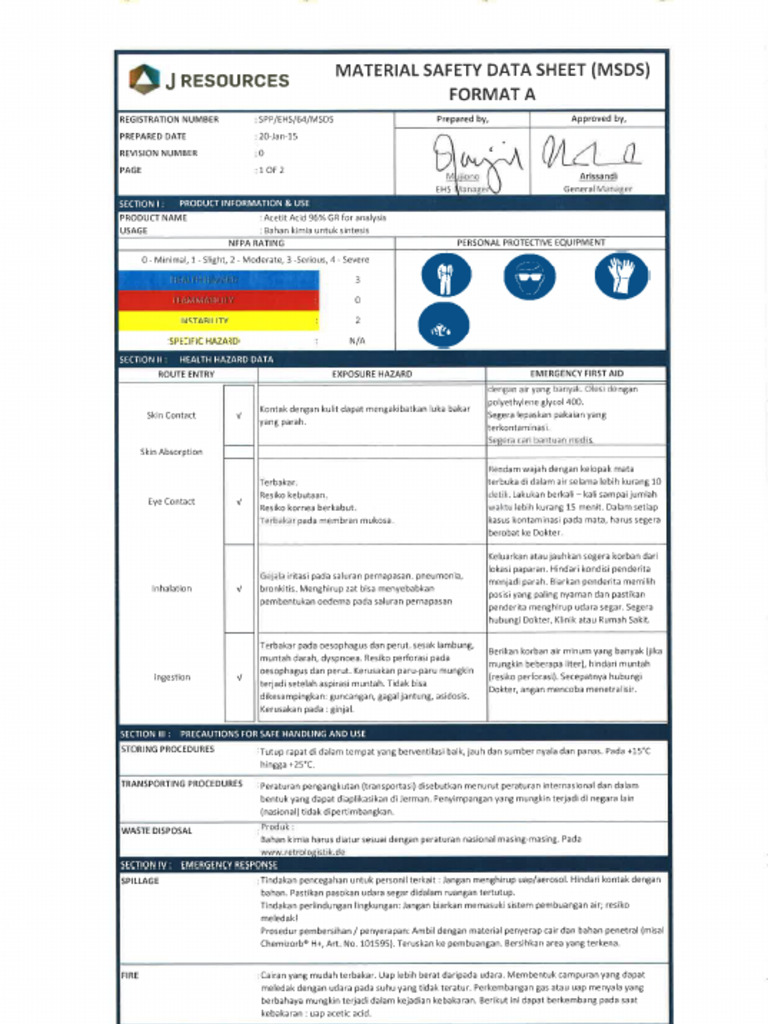 MSDS Asam Asetat - 1 | PDF