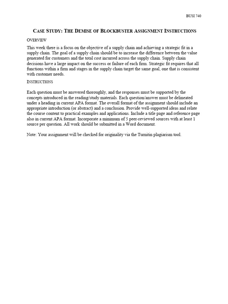 Case Study The Demise of Blockbuster Assignment Instructions | PDF