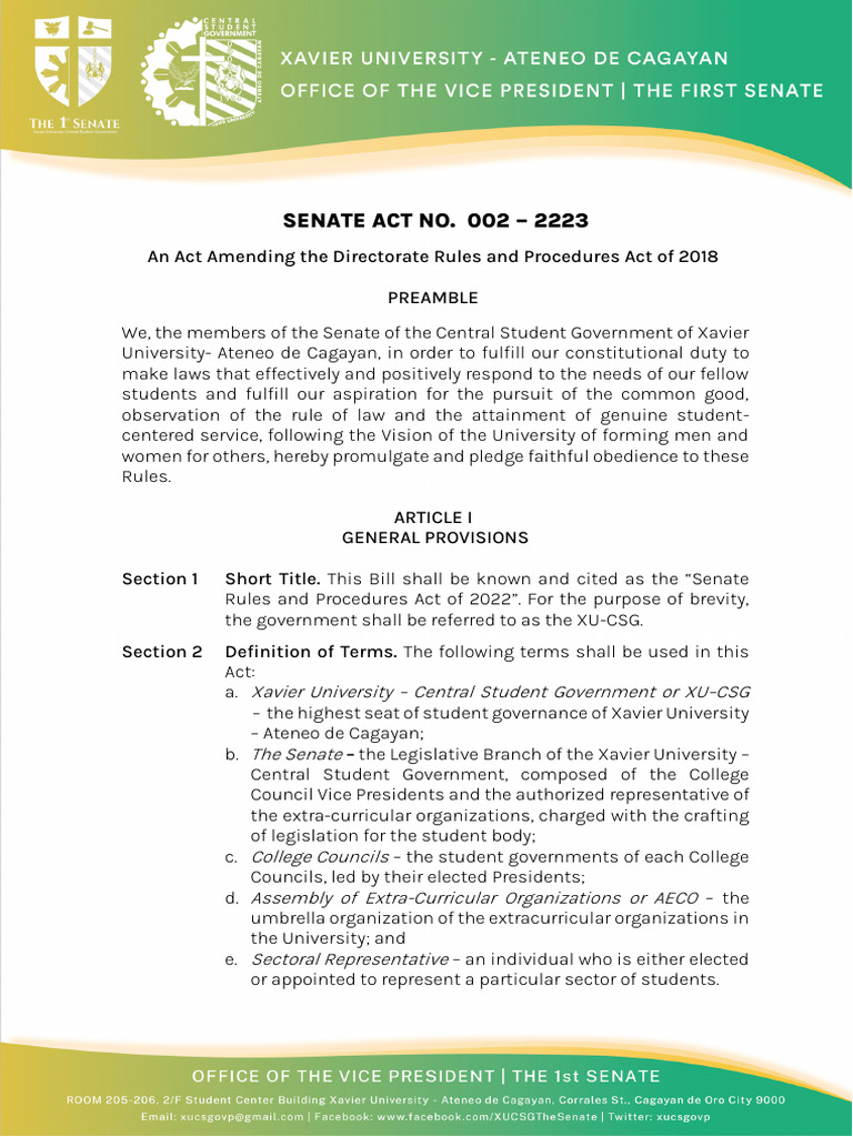 Senate Act 002 2223 1 | PDF | United States Senate | Quorum