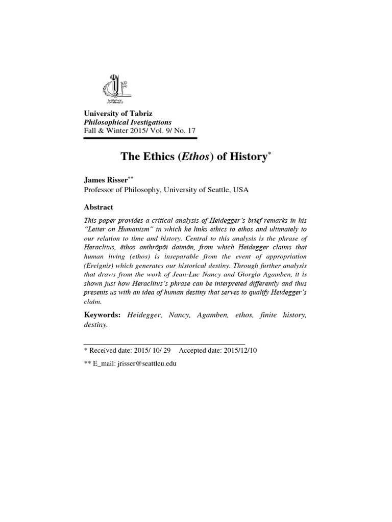 The Ethics, Ethos, of History | PDF | Martin Heidegger | Truth