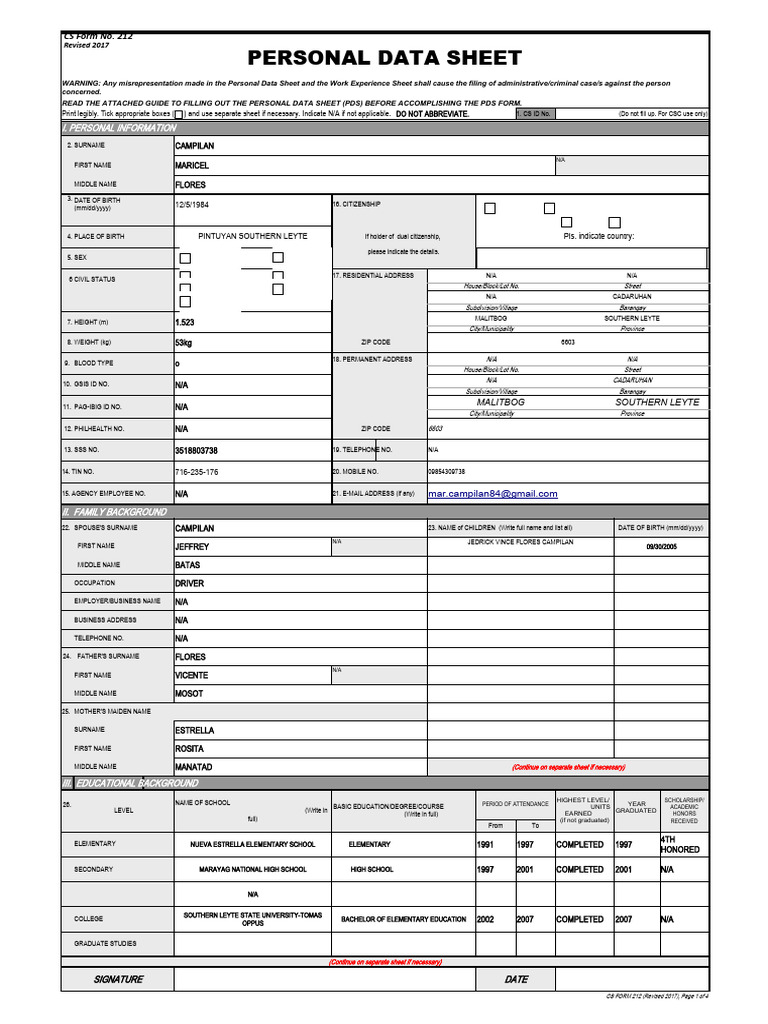 CS Form No. 212 Personal Data Sheet Revised | PDF | Justice | Crime ...