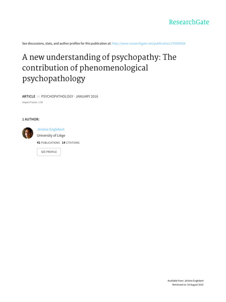 Phenomenological Insights on Psychopathy | PDF | Psychopathy | Empathy