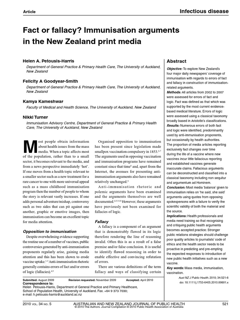 Aus NZ J of Public Health - 2010 - Petousis Harris - Fact or Fallacy ...