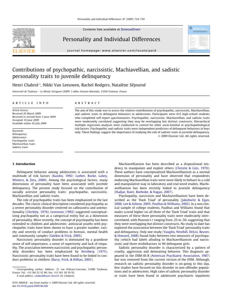 Sadistic Traits Delinquency | PDF | Dark Triad | Psychopathy