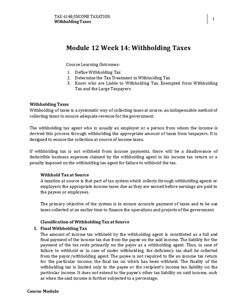 W14 Module 12withholding Taxes | PDF | Taxes | Income Tax