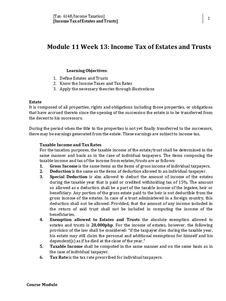 W13 Module 11 - Income Tax of Estates and Trusts | PDF | Trust Law ...