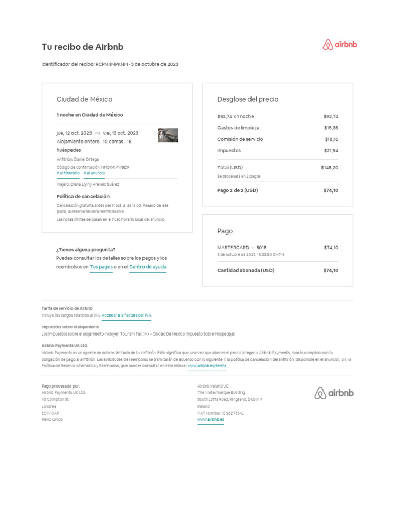 Recibo Y Factura De Airbnb En México Pdf Airbnb Economias
