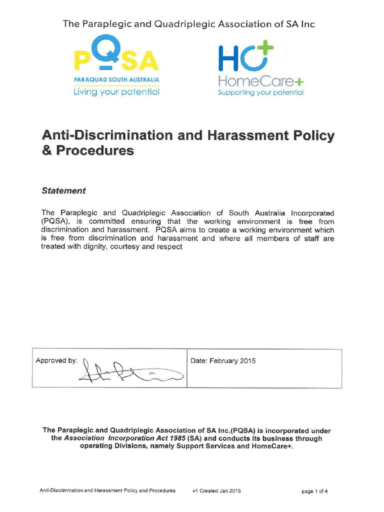 Anti Discrimination and Harassment Policy and Procedures | PDF