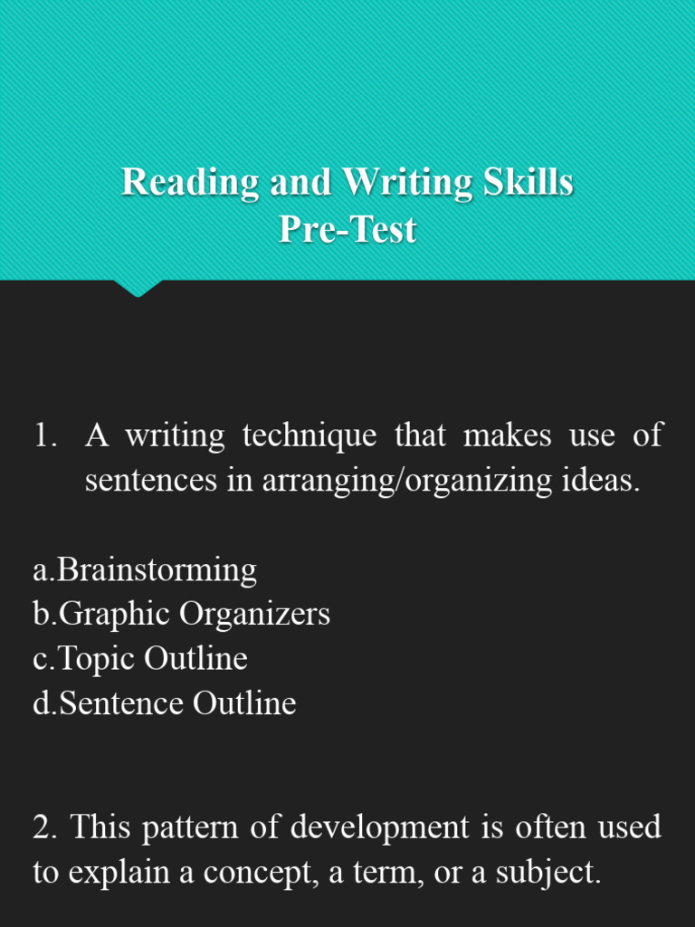 Reading and Writing Skills PRE TEST | PDF | Information | Brainstorming