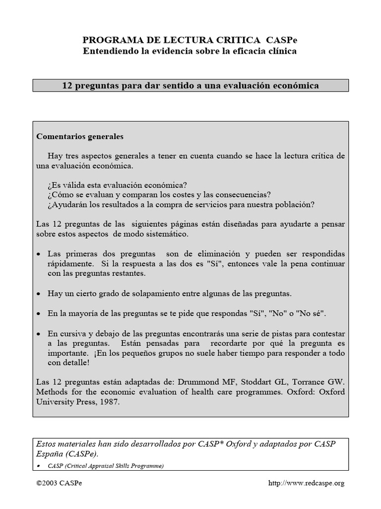 Guía CASPe: Evaluación Económica en Salud | PDF | Ensayo clínico