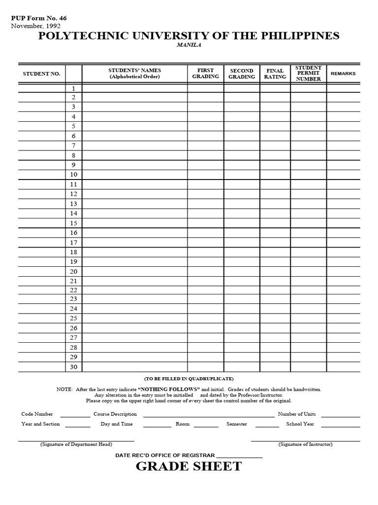 GRADE-SHEET-BLANK Manual | PDF