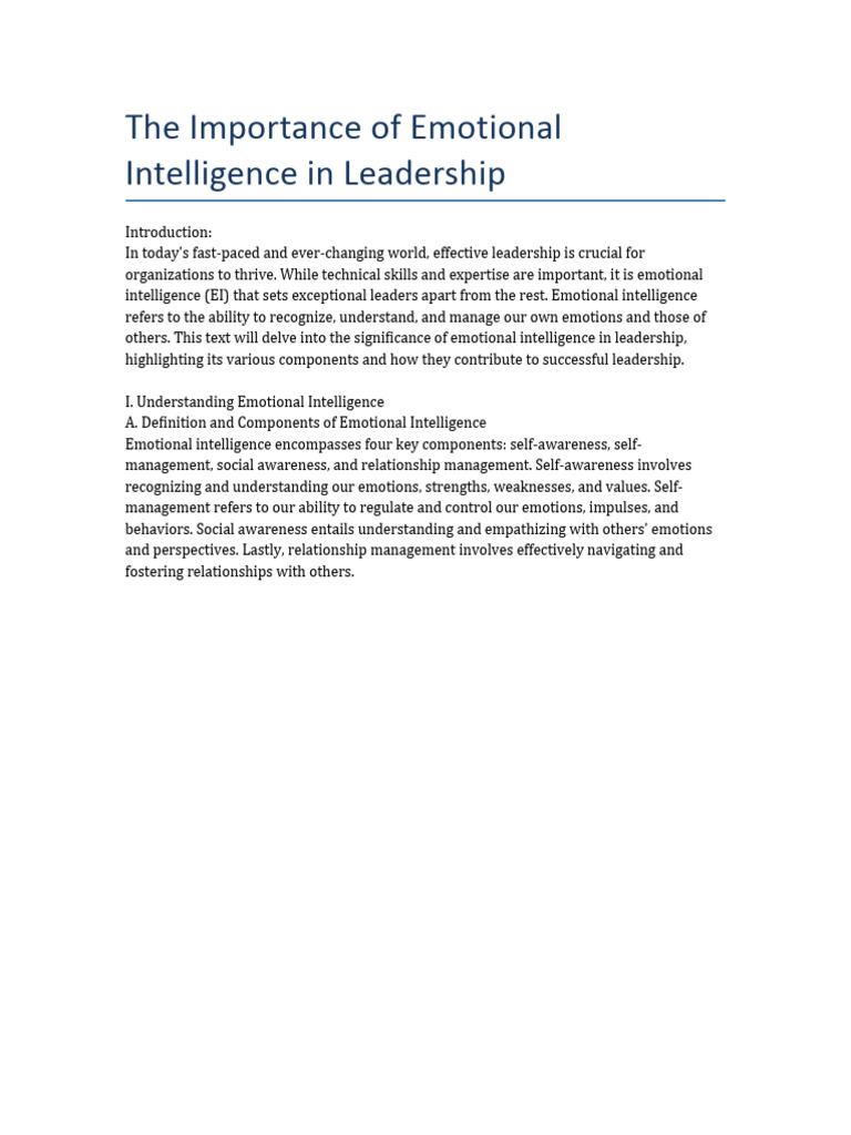 The Importance of Emotional Intelligence in Leadership | PDF