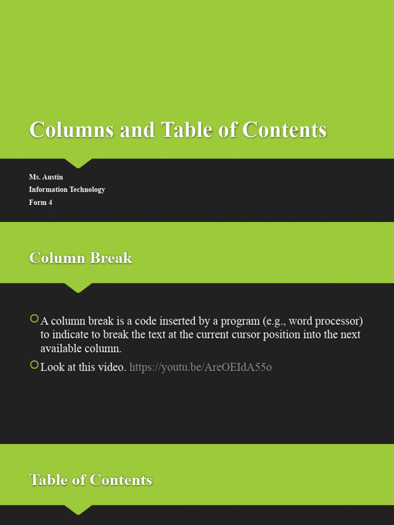 Columns and Table of Contents | PDF